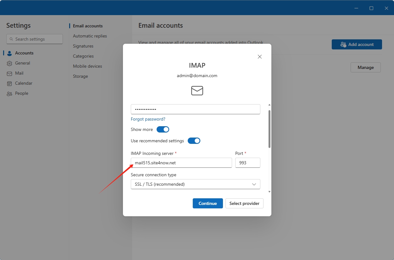 How to configure an email account in Outlook (new) - mySitePanel.net